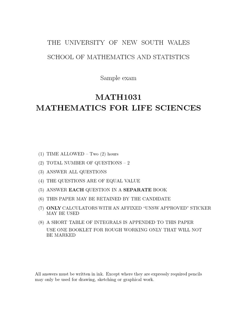 Math1031 Sample Exam | PDF | Mathematical Analysis | Mathematical Objects
