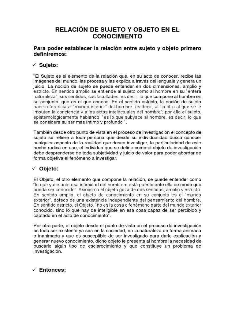 Relación entre Sujeto y Objeto en Conocimiento | PDF | Existencia ...