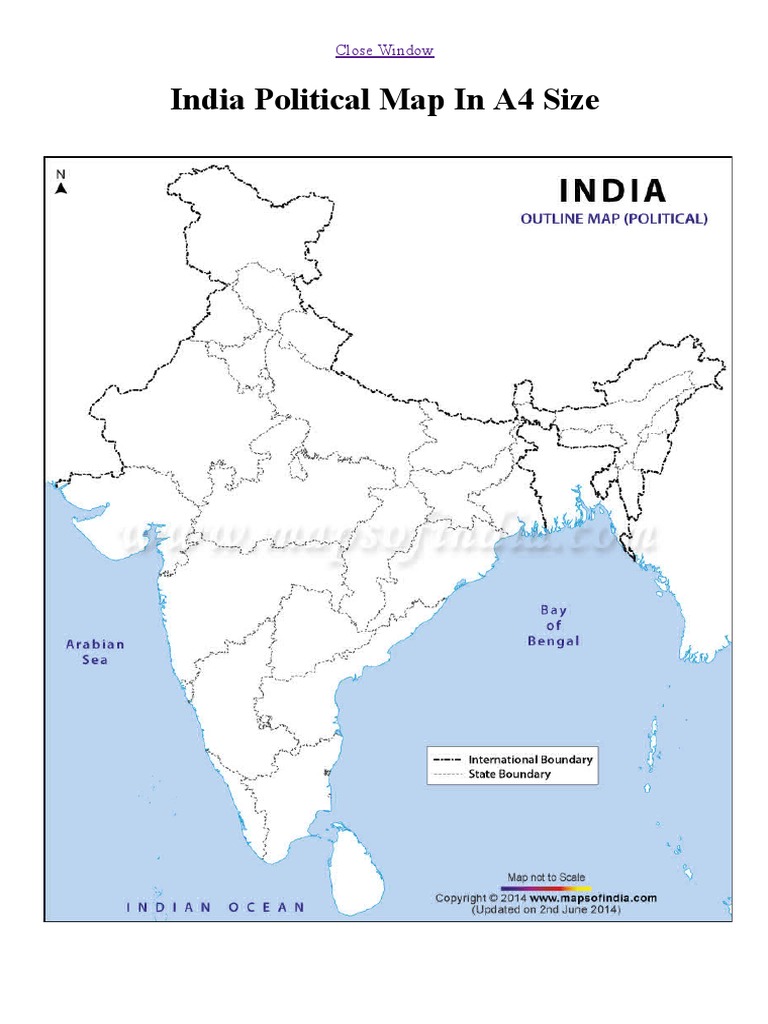 India Political Map in A4 Size: Close Window | PDF