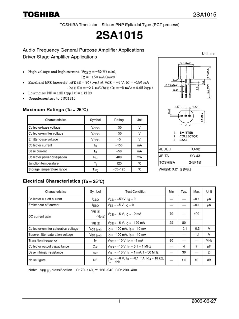 2sa1015 PDF | PDF | Electrical Engineering | Electronics