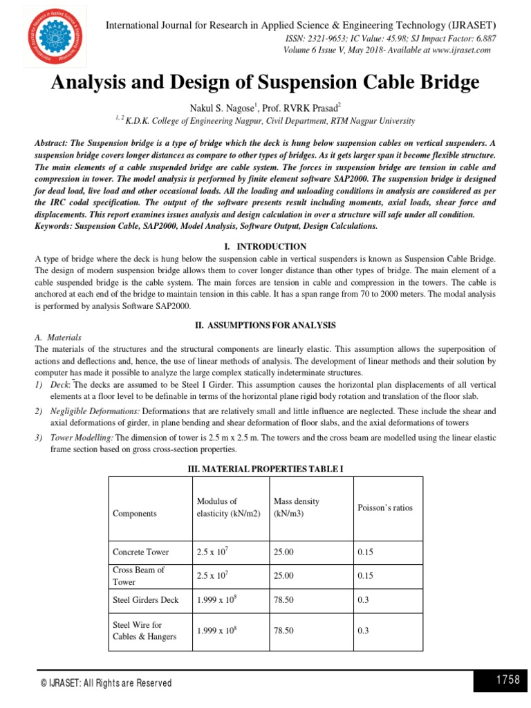 Analysis and Design of Suspension Cable Bridge | PDF | Deformation ...