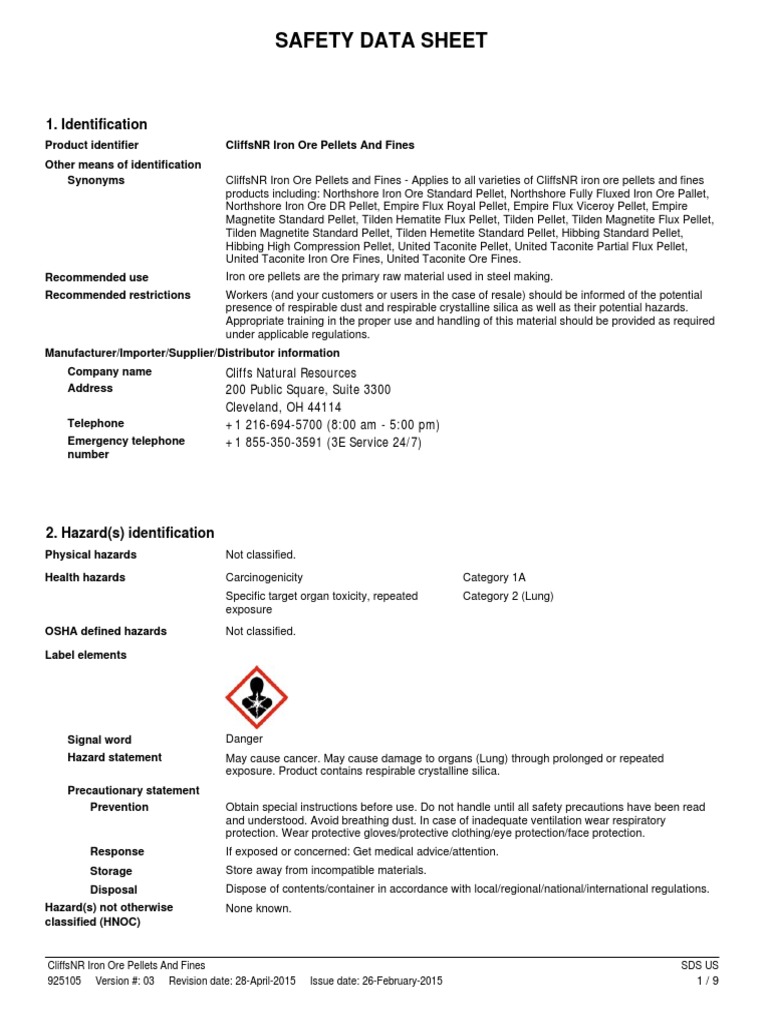 MSDS - Iron Ore Fines | Personal Protective Equipment | Silicon Dioxide