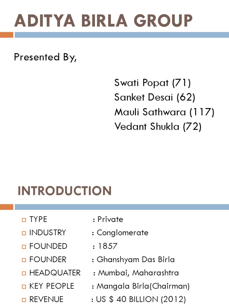 Aditya Birla Group: Presented By | PDF | Economies | Business
