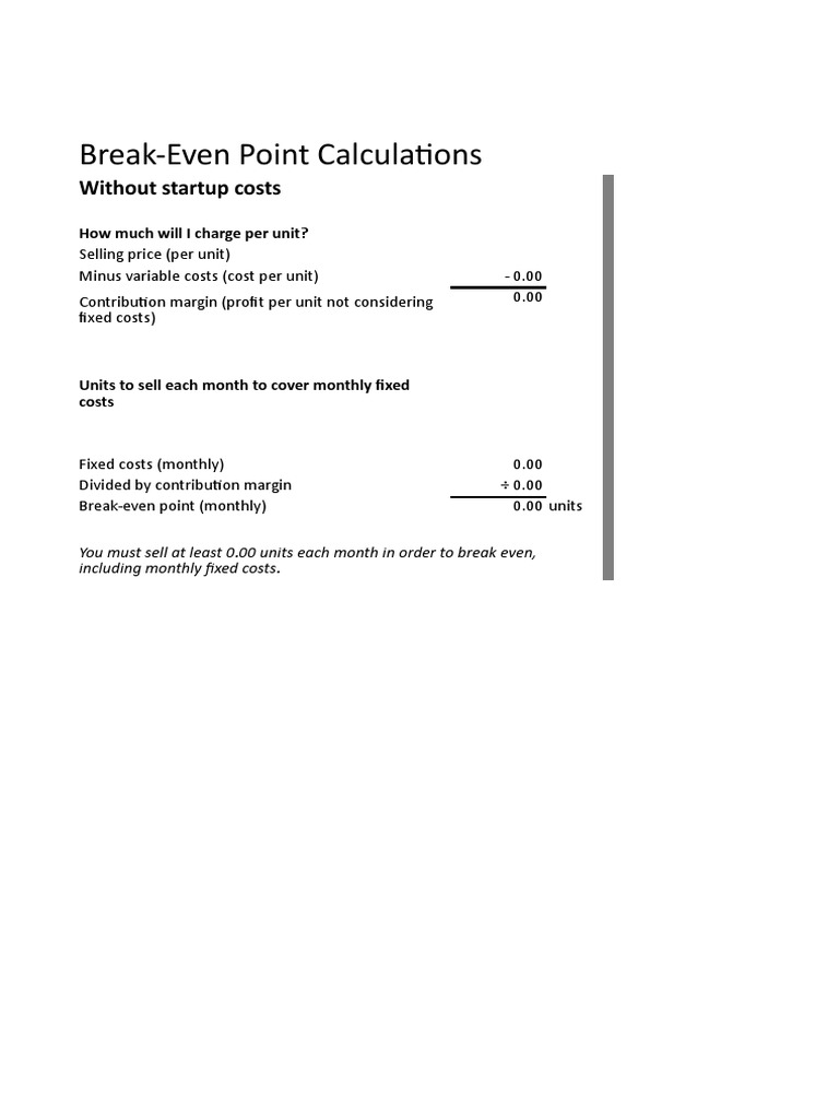 Break-Even Spreadsheet 0 | PDF
