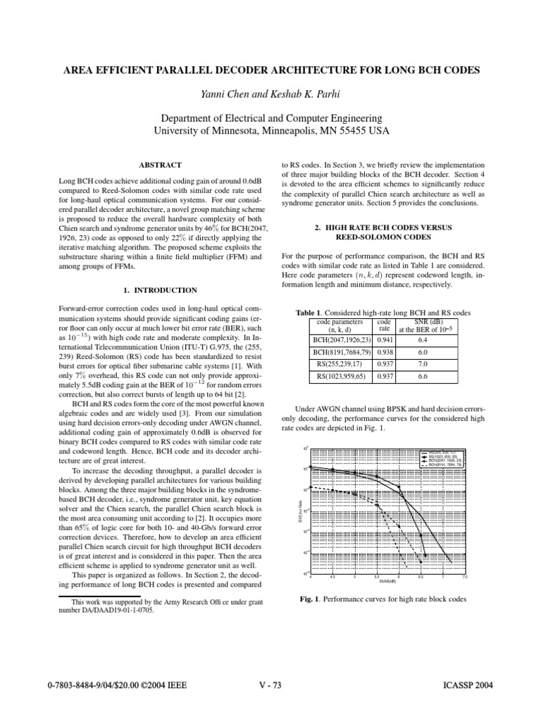 Area Efficient Parallel Decoder Architecture For Long Bch Codes Pdf Forward Error Correction
