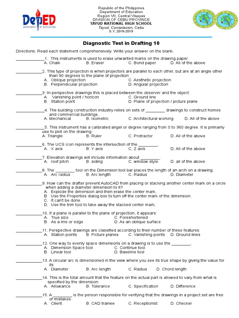 Grade 10 Drafting Diagnostic Test | PDF | Technical Drawing | Drawing