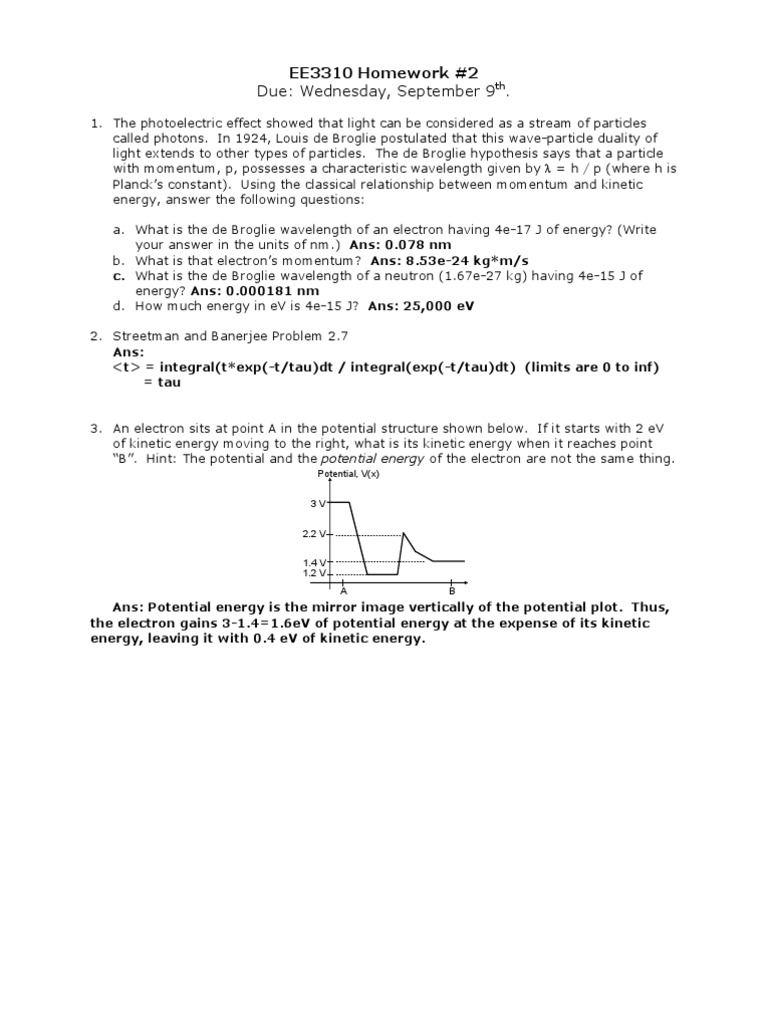 HW2 Fall09 Solutions | PDF | Electron | Electronvolt