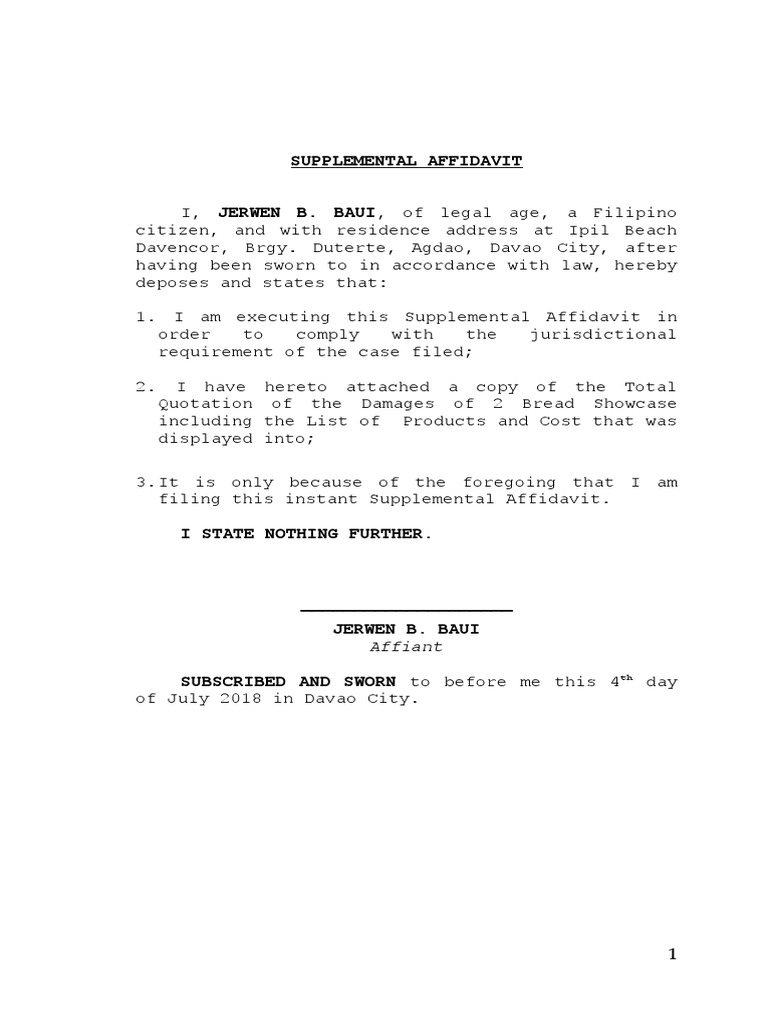 Supplemental Affidavit | PDF | Affidavit | Judiciaries