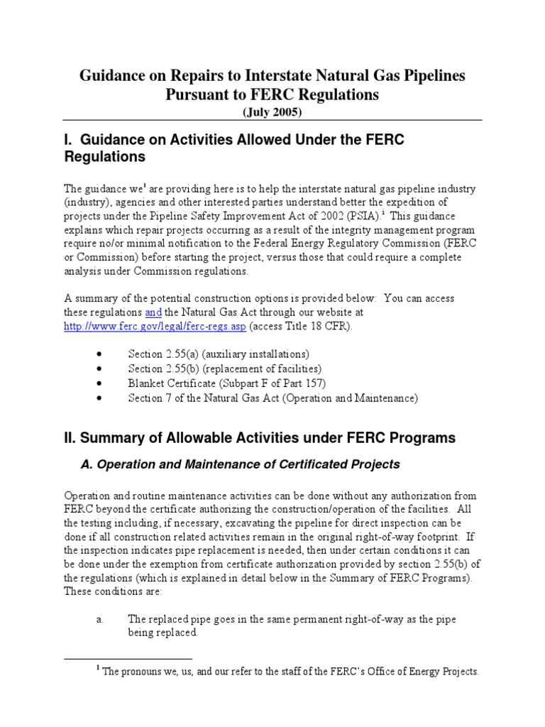 FERC Guidelines for Gas Pipeline Repairs | PDF | Federal Energy ...