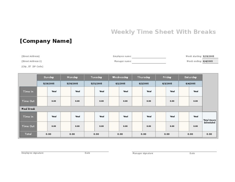 Weekly Employee Time Sheet Template | PDF