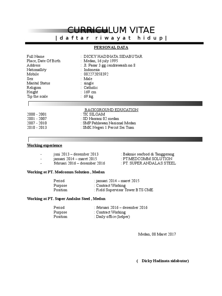 Dicky Hadinata Sidabutar CV | PDF