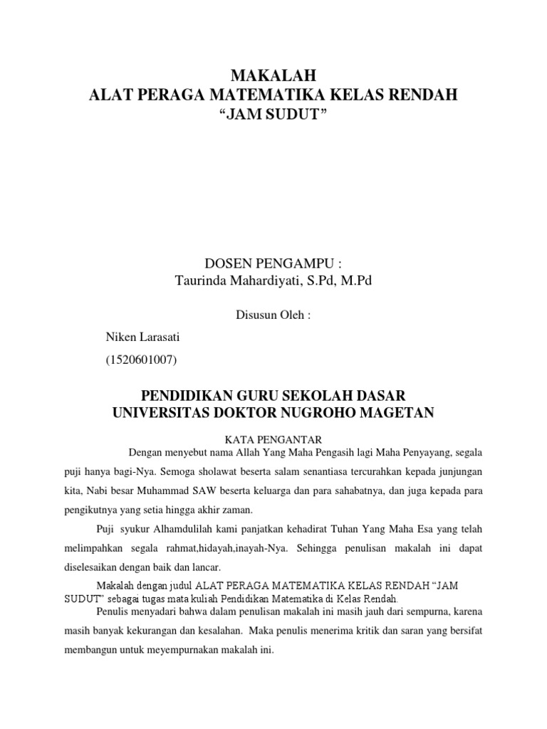 Alat Peraga Jam Sudut untuk Matematika | PDF | Metode & Bahan Ajar