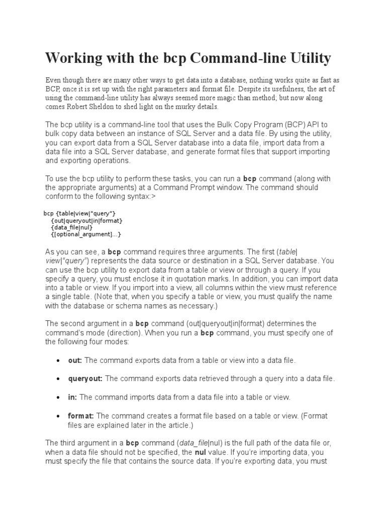 Working With The BCP Command-Line Utility | Download Free PDF | File ...