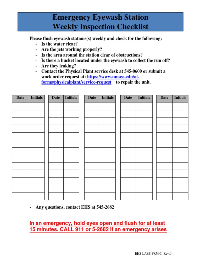Eyewashinspection Checklist 2012 - 0 | PDF
