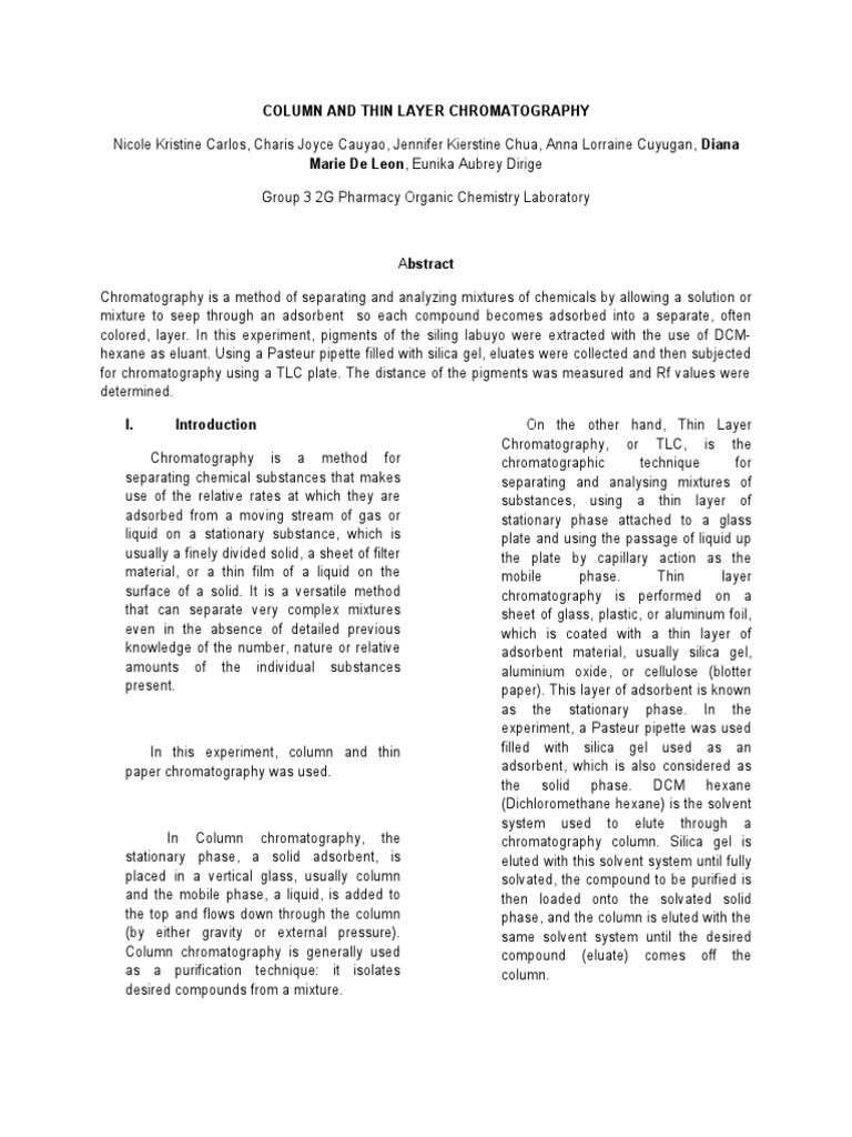 Column and Thin Layer Chromatography | PDF | Thin Layer Chromatography ...
