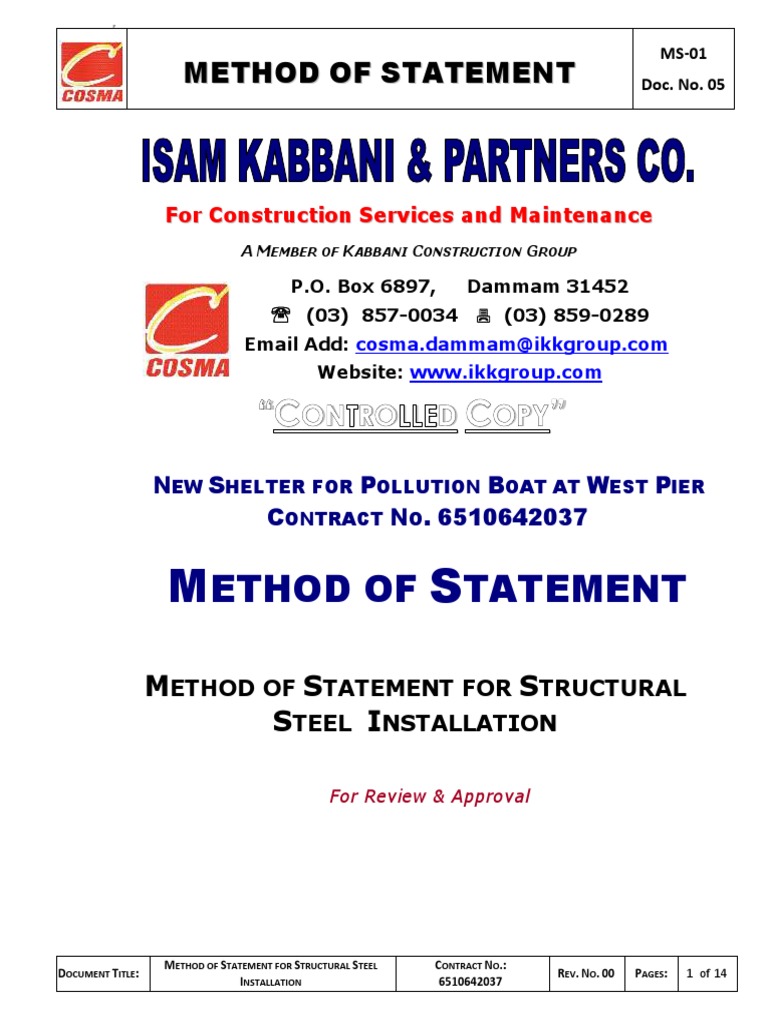 Method of Statement Structural Steel | PDF | Quality Assurance ...
