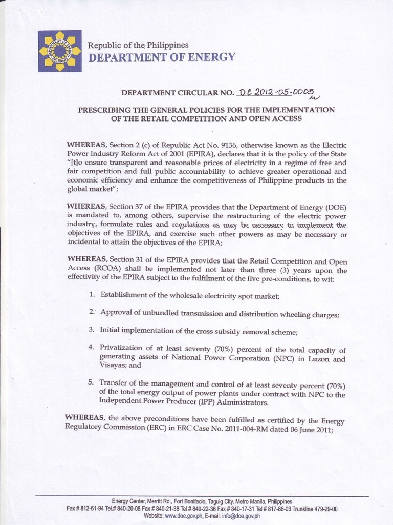 General Policies For Implementation of RCOA - DC 2012-05-0005 | PDF ...