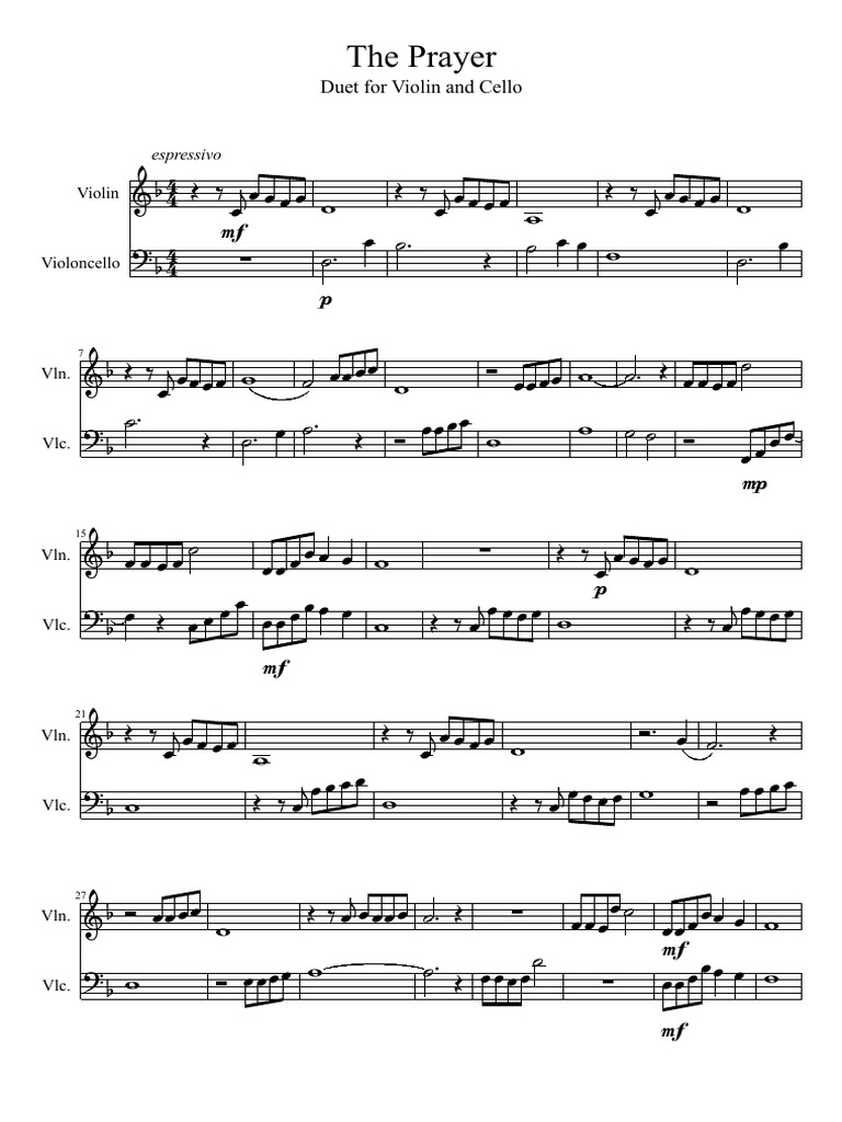 The Prayer Violin and Cello Duet PDF | PDF | Orchestras | Musical ...