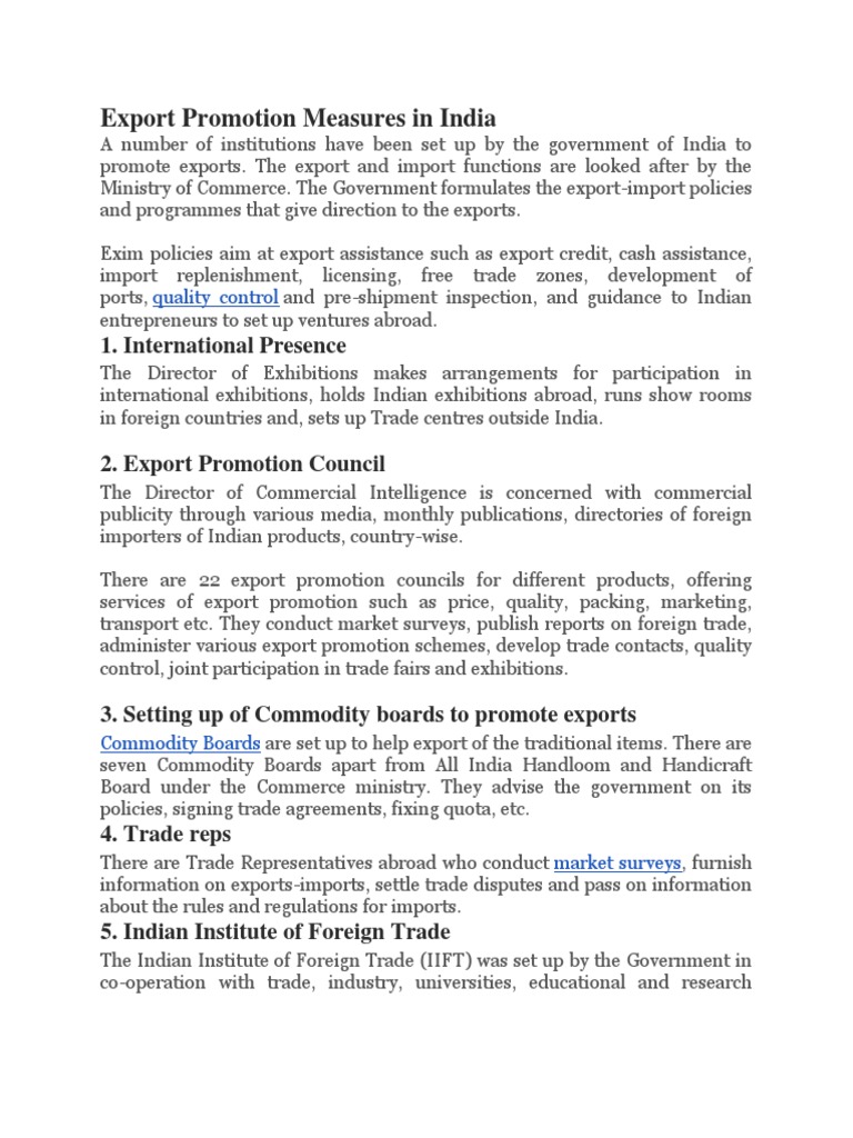 Export Promotion Measures in India: 1. International Presence | PDF ...