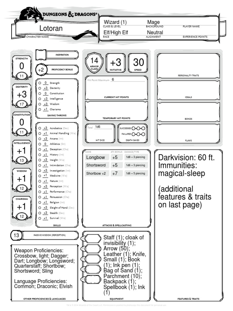 Lotoran: Wizard (1) Mage Elf/High Elf Neutral | PDF | Leisure