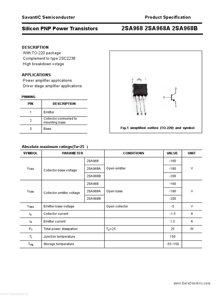 2SA968 | PDF | Bipolar Junction Transistor | Transistor
