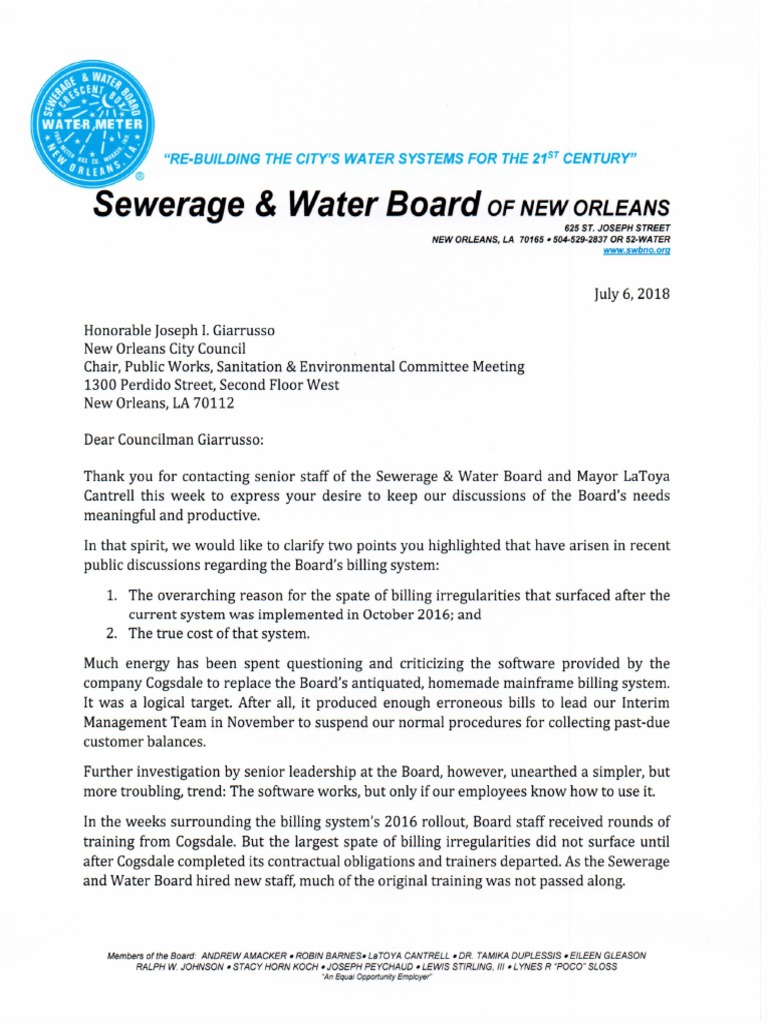 SWBNO Response To City Council Questions On Billing Errors | PDF