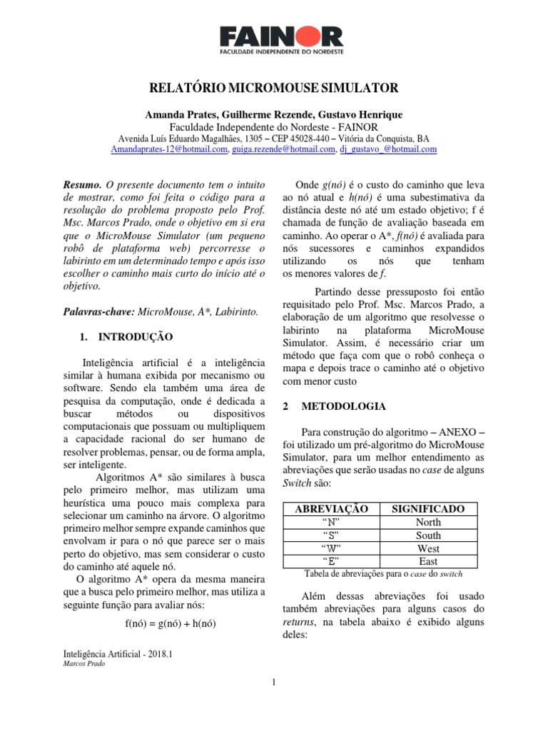 MicroMouse Simulator | PDF | Algoritmos | Robô