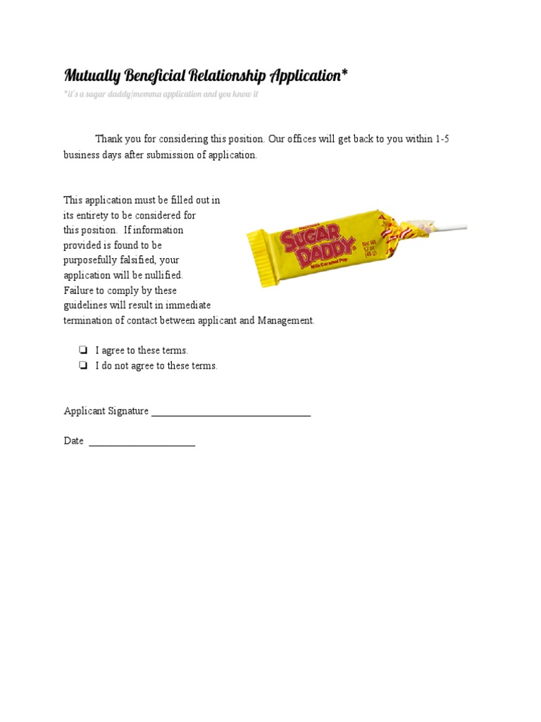 Sugar Daddy/Momma Application Form | PDF | Sex | Human Reproduction