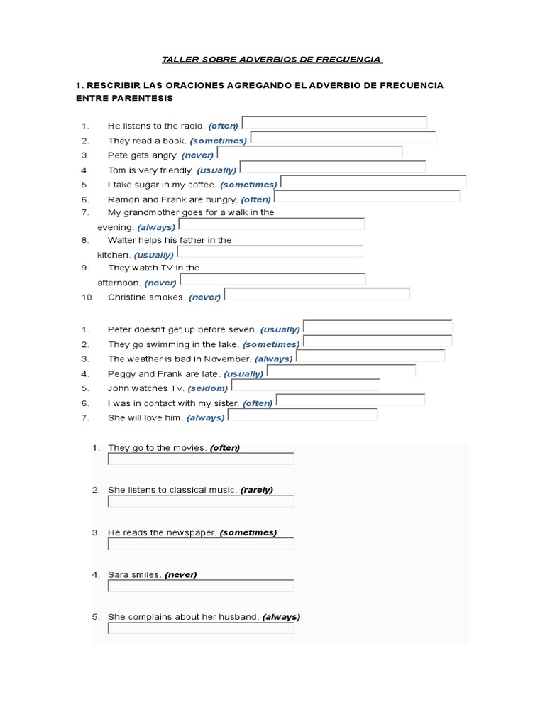 Taller Sobre Adverbios de Frecuencia | PDF | Art