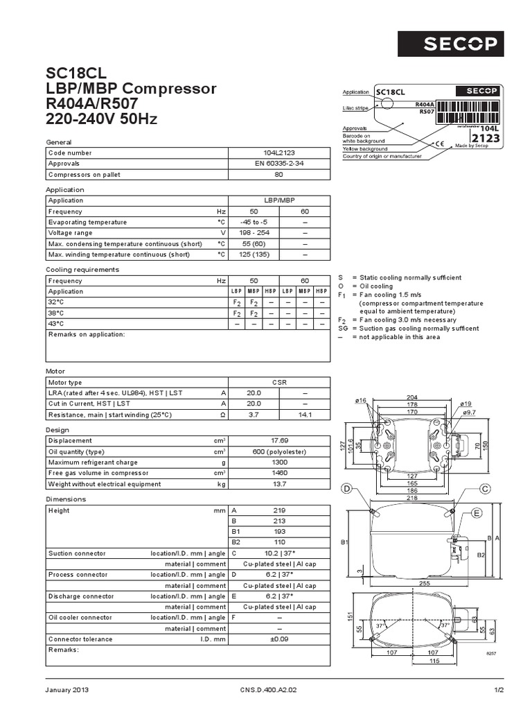 SC18CL LBP/MBP Compressor R404A/R507 220-240V 50Hz: General | Download ...