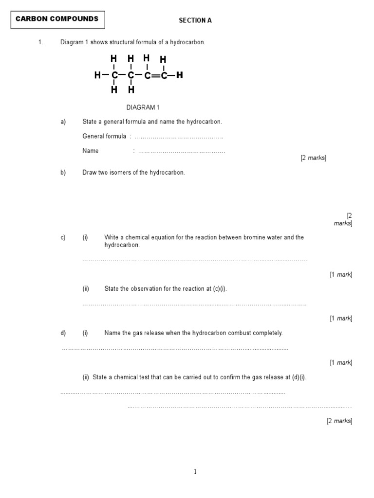 Exercise Chemistry Form 5 Carbon Compounds | PDF | Hydrocarbons | Potassium