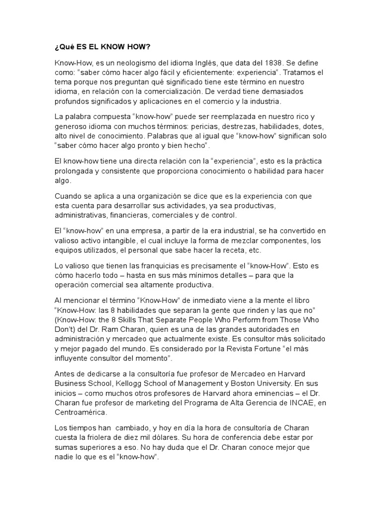 Qué ES EL KNOW HOW | PDF | Saber como | Negocios (general)