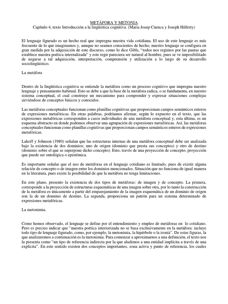 Metáfora y Metonimia Curso | PDF | Metáfora | Concepto