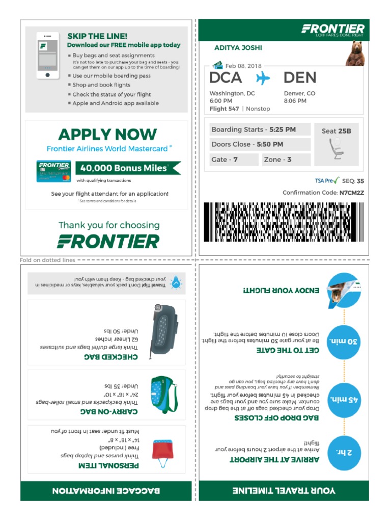 Frontier Airlines Flight Confirmation | PDF