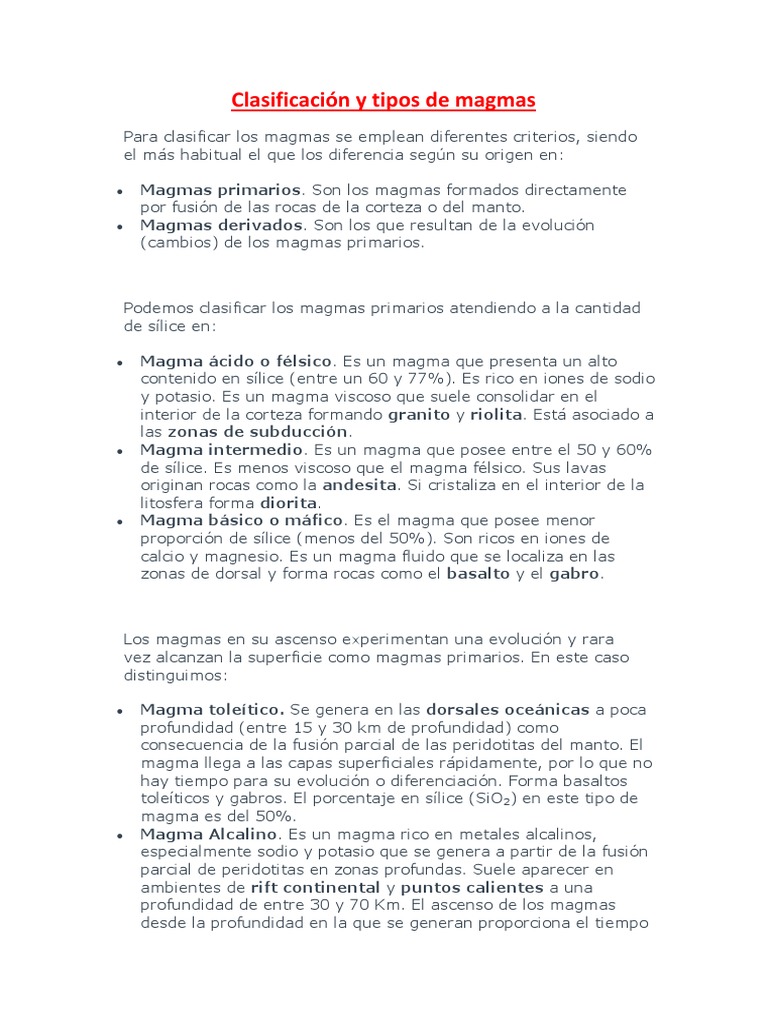Clasificación y Tipos de Magmas | PDF | Magma | Basalto