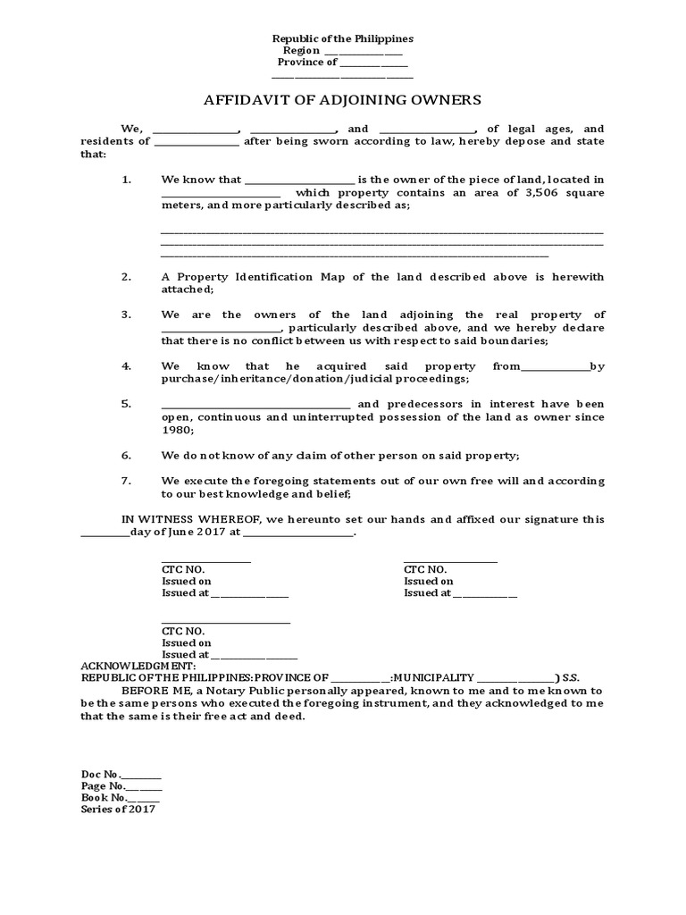 Affidavit of Adjoining Owners | PDF | Affidavit | Civil Law (Common Law)