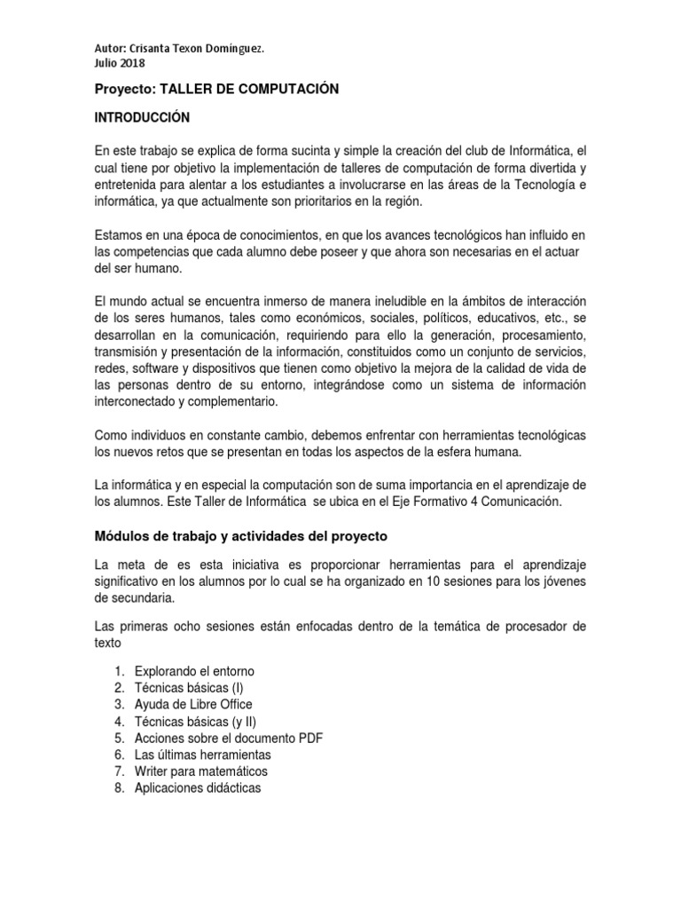 Proyecto Taller de Computacion | PDF | Informática | Información