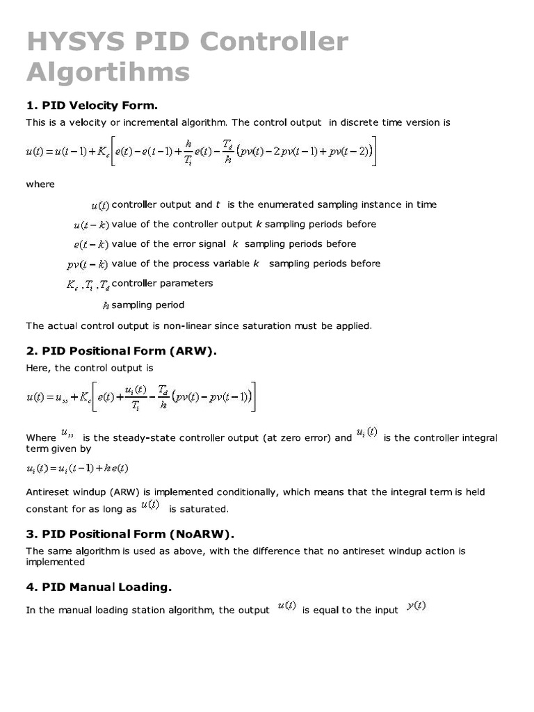 Hysys PID Controller Algortihms | PDF