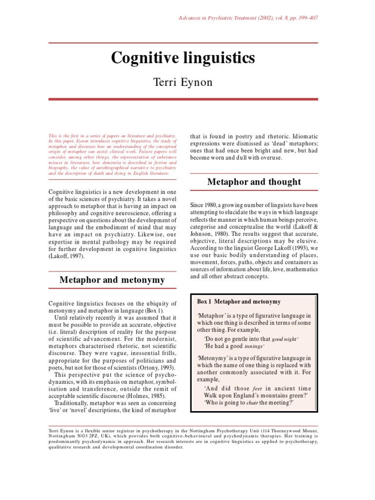 Cognitive Linguistics | PDF | Metaphor | Psychotherapy