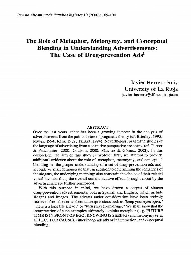 The Role of Metaphor, Metonymy, and Conceptual PDF | PDF | Metaphor ...