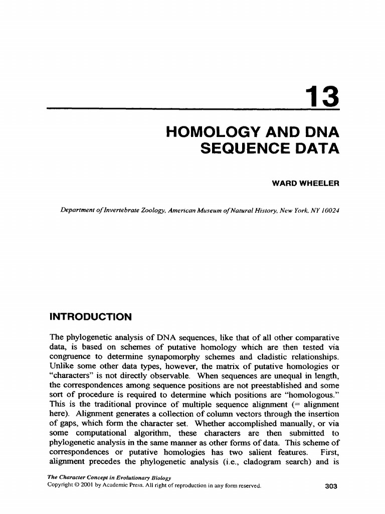 3) 13 Homology and DNA Sequence 2001 The Character Concept in ...