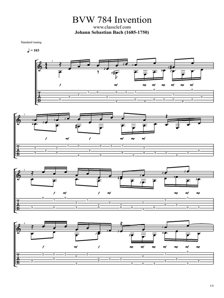 BWV 784 Invention by Johann Sebastian Bach PDF | PDF | Compositions ...