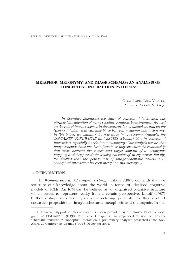Metaphor, Metonymy and Image Schemas | PDF | Metaphor | Conceptual Model