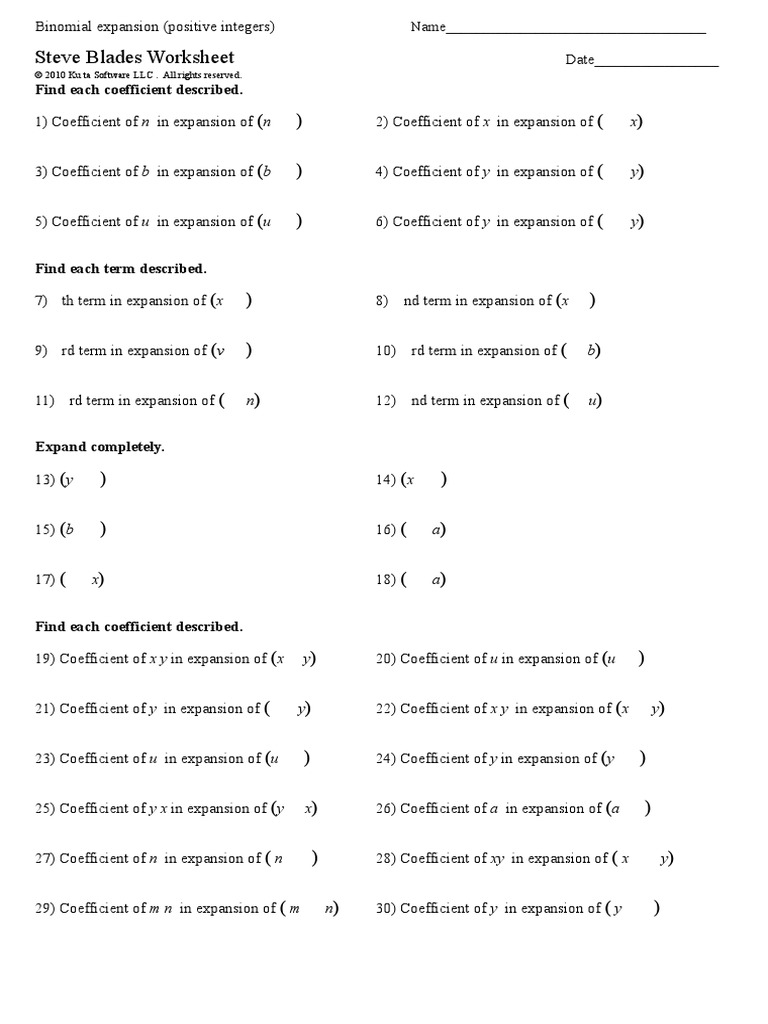 Binomial Expansion Worksheet | PDF | Factorization | Combinatorics