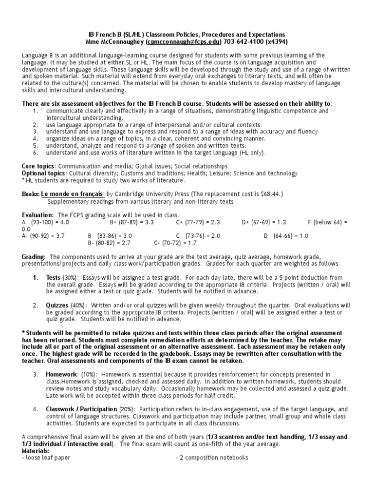 IB French B | PDF | Homework | Test (Assessment)