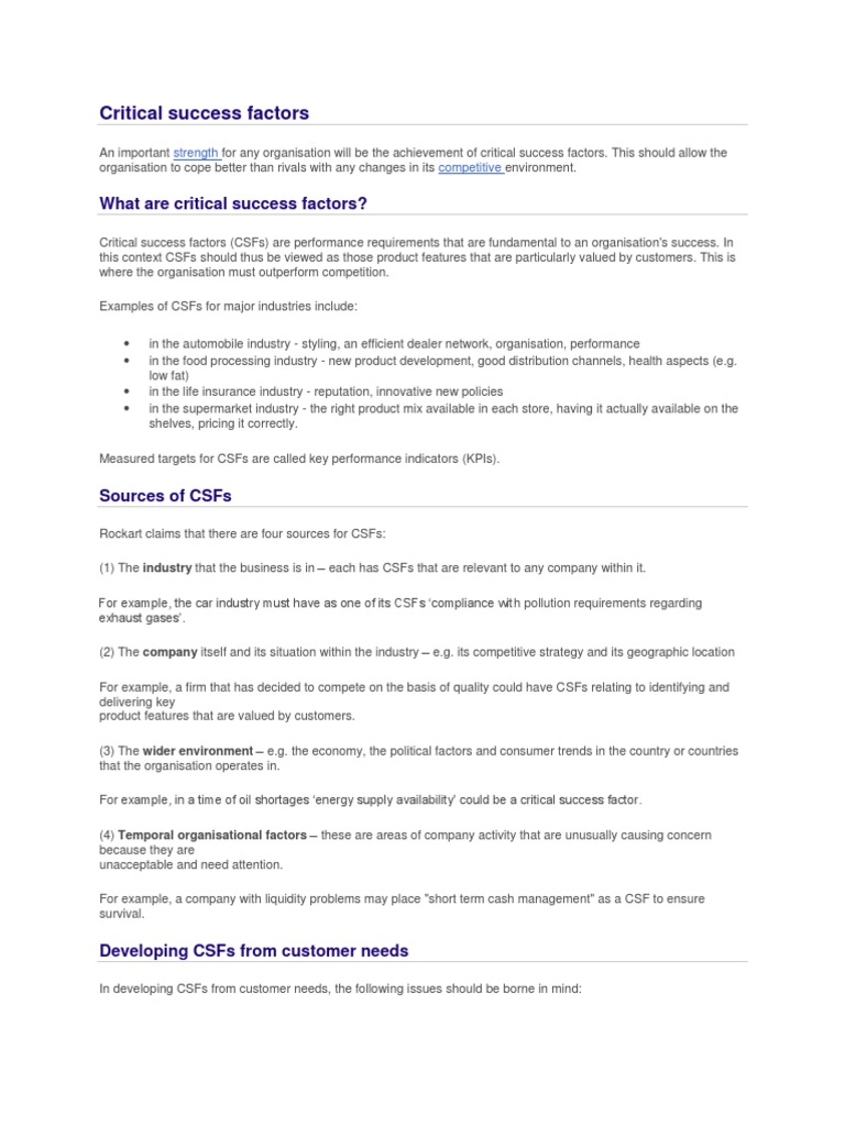 Understanding Critical Success Factors | PDF | Resource | Strategic ...