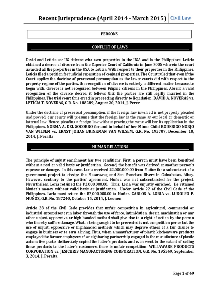 Civil Law RECENT JURISPRUDENCE PDF | PDF | Assignment (Law) | Title ...