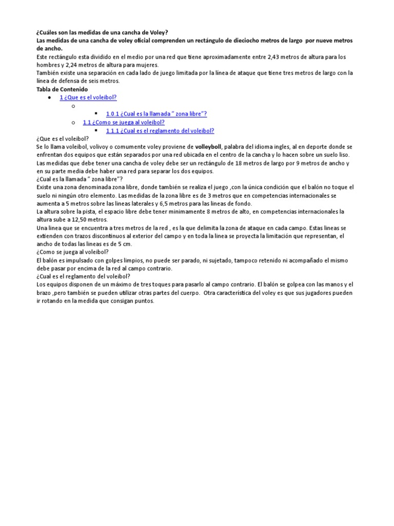 Cuáles Son Las Medidas De Una Cancha De Voley Pdf Vóleibol Juegos