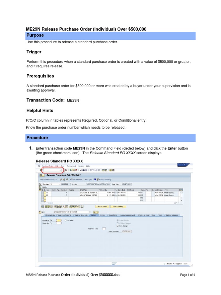ME29N Release Purchase Order-Individual-Over $500000.pdf | Software ...