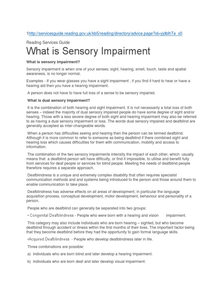 What Is Sensory Impairment: 1 Reading Services Guide | PDF | Hearing ...